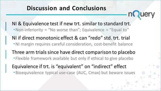 Non-inferiority and Equivalence Study design considerations and sample ...