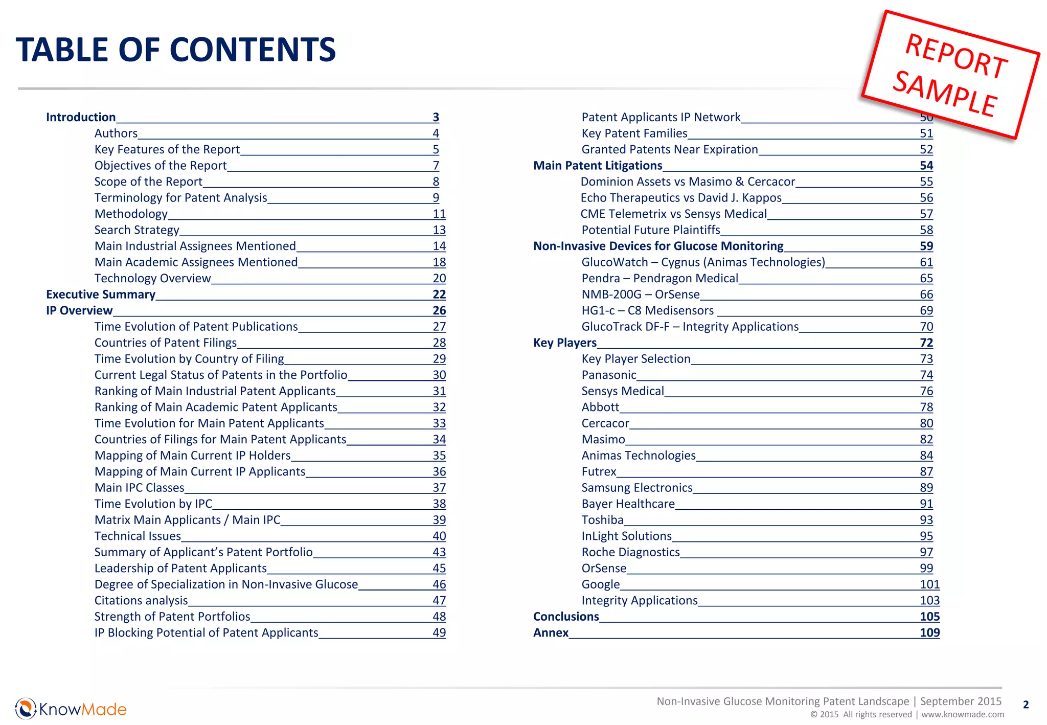 Non invasive Glucose Patent Landscape sample | PDF
