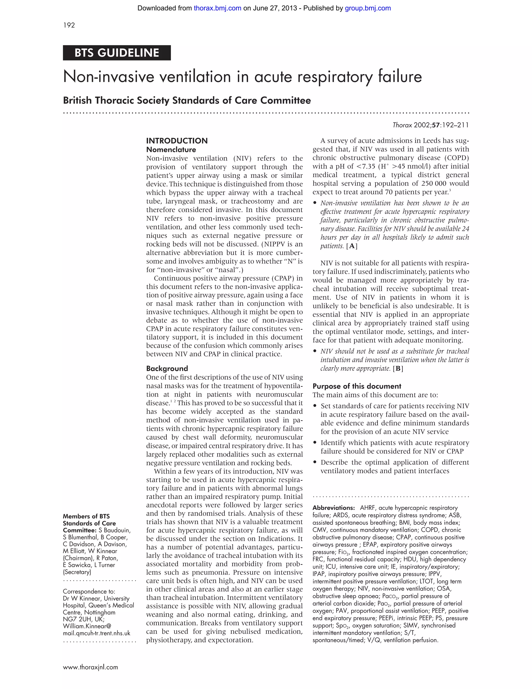 Non invasive ventilation in acute respiratory failure | PDF