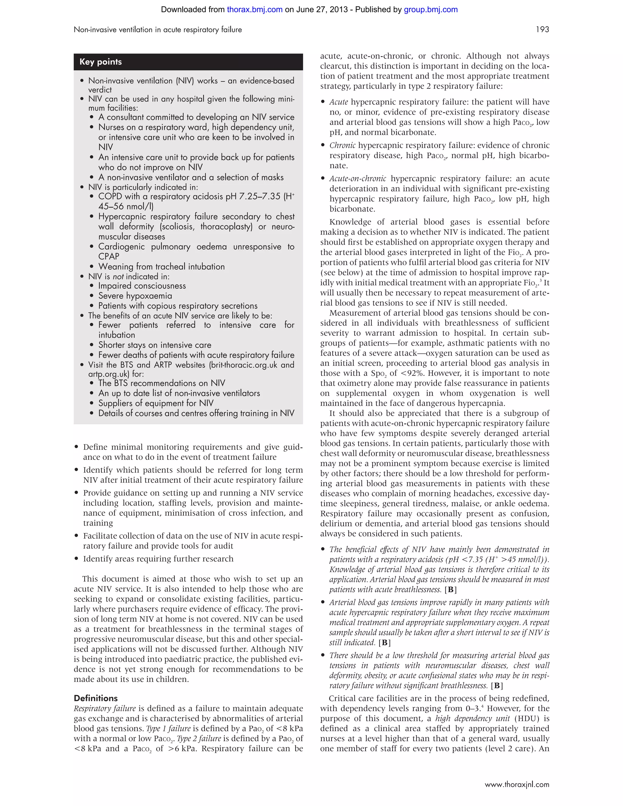 Non invasive ventilation in acute respiratory failure | PDF