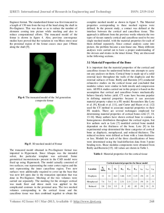 Non Linear 3 D Finite Element Analysis Of The Femur Bone