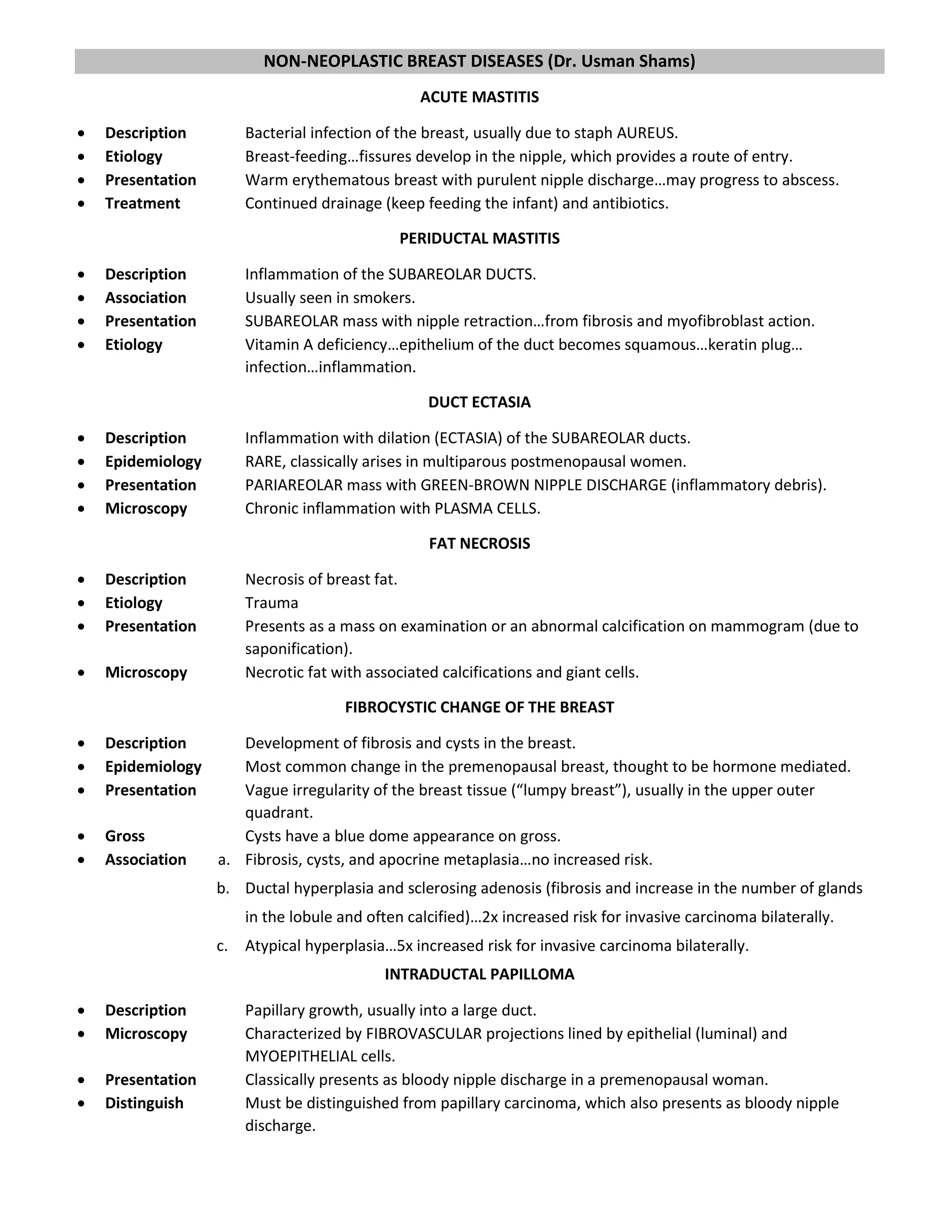 Non neoplastic breast diseases - Handout | PDF
