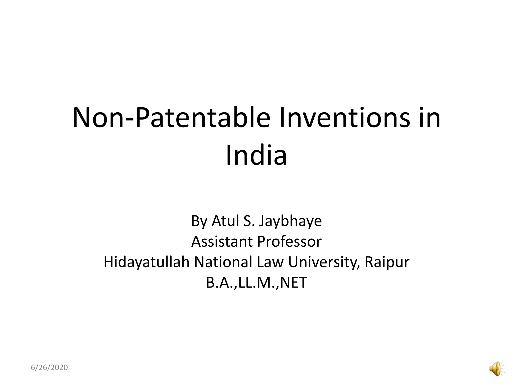 Non patentable inventions in india | PPTX | Chemistry | Science