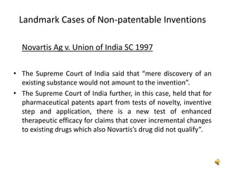 Non patentable inventions in india | PPTX