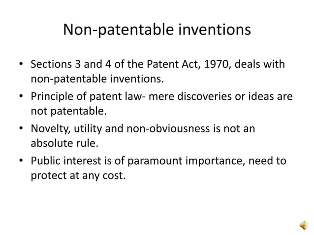 Non patentable inventions in india | PPTX | Chemistry | Science