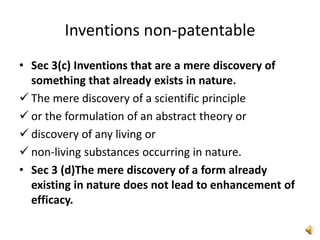 Non patentable inventions in india | PPTX