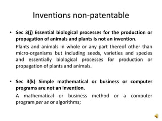 Non patentable inventions in india | PPTX | Chemistry | Science