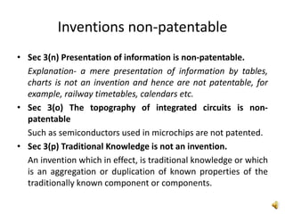 Non patentable inventions in india | PPTX