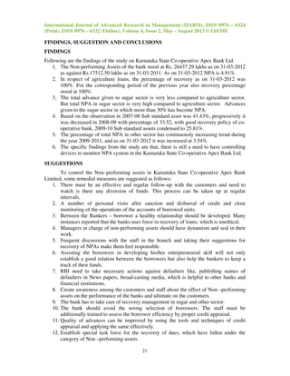 Non performing assets and its impact on performance of karnataka state ...