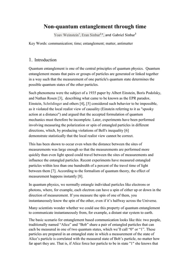 Non quantum entanglement through time and gravity | PDF | Physics | Science