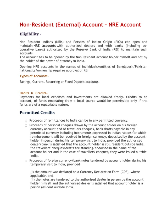 Non resident (external) account -NRE account | PDF