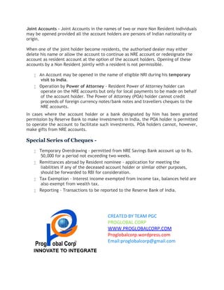 Non resident (external) account -NRE account | PDF