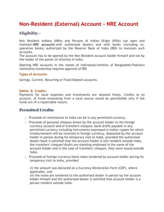 Non resident (external) account - nre account | PDF