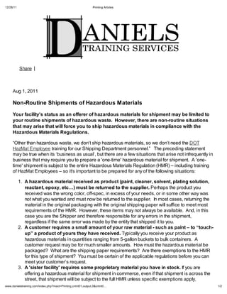 Non Routine Shipments of HazMat | PDF