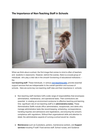 Non-Teaching Jobs- Why It Is Necessary In Schools | PPTX