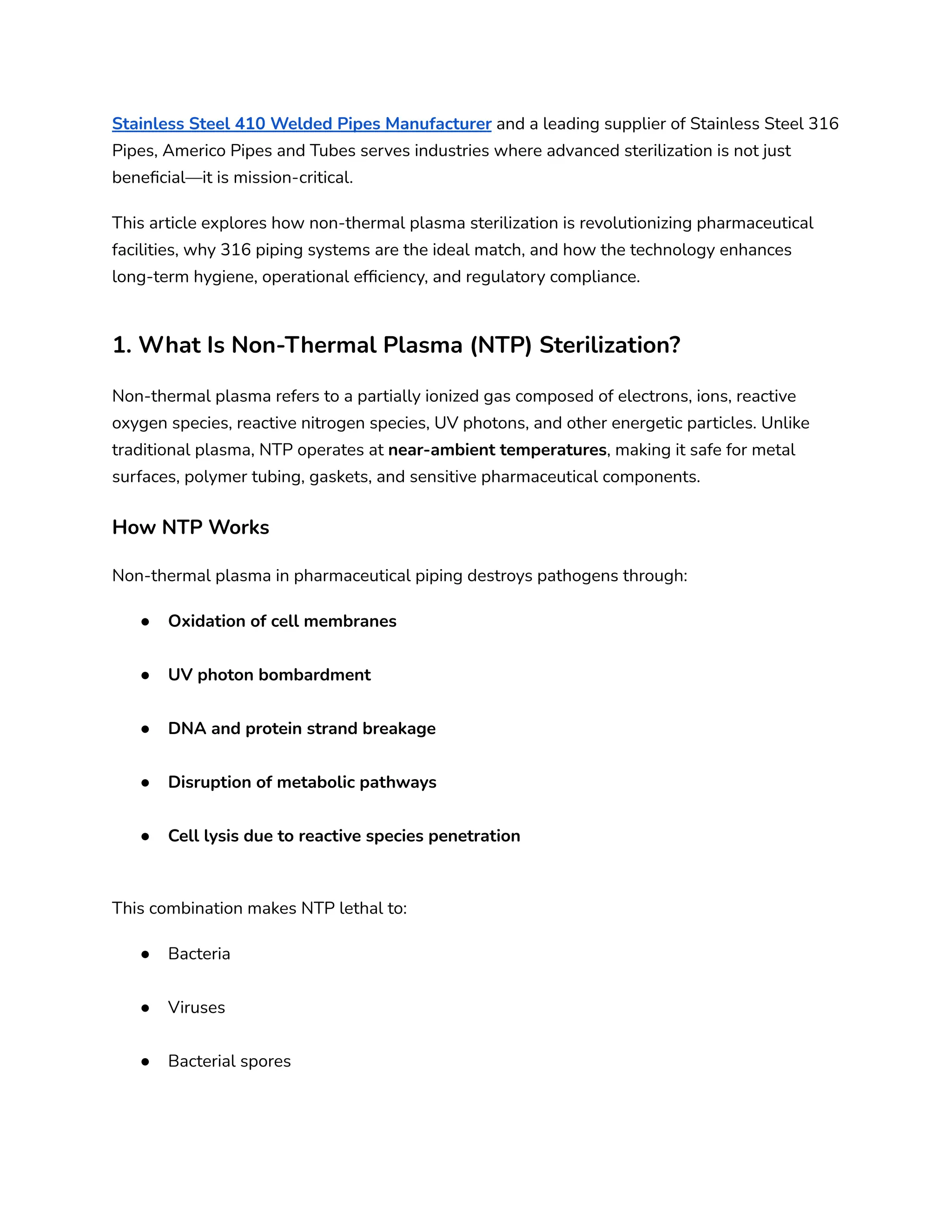 Non-Thermal Plasma Sterilization in Pharmaceutical Plants Using 316 ...