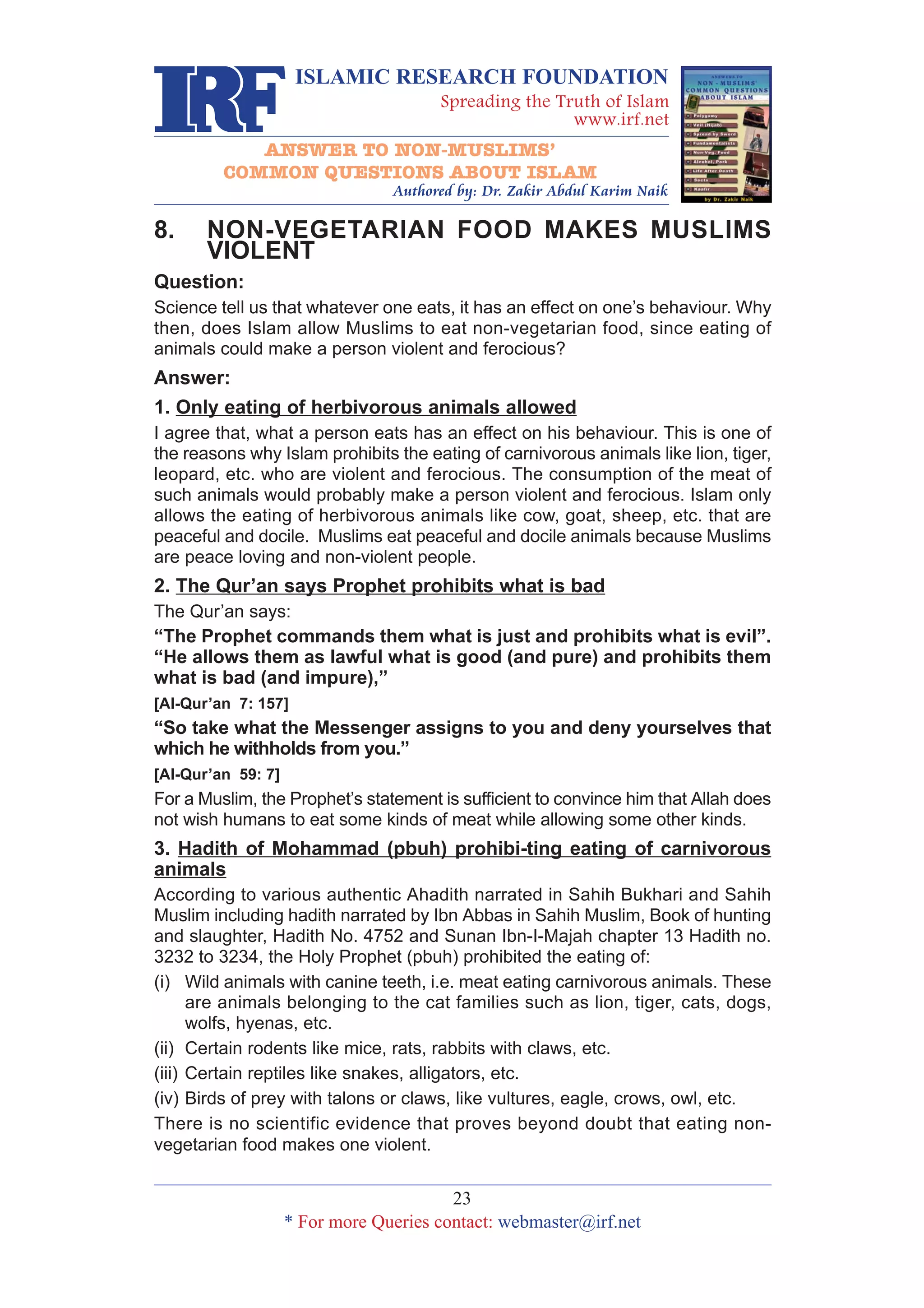 Non vegetarian food makes muslim violent | PDF