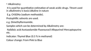 non aquous titration for pharmaceutical analysis | PPTX