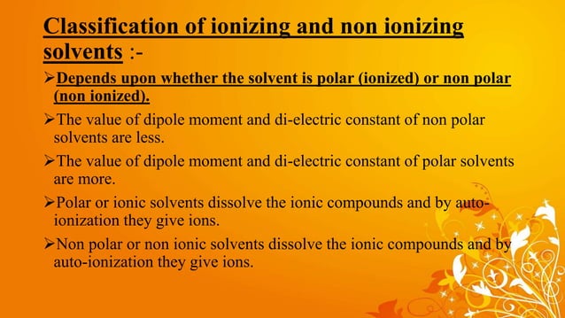 Non aqueous solvents / solvents - B.Sc. | PPTX | Chemistry | Science
