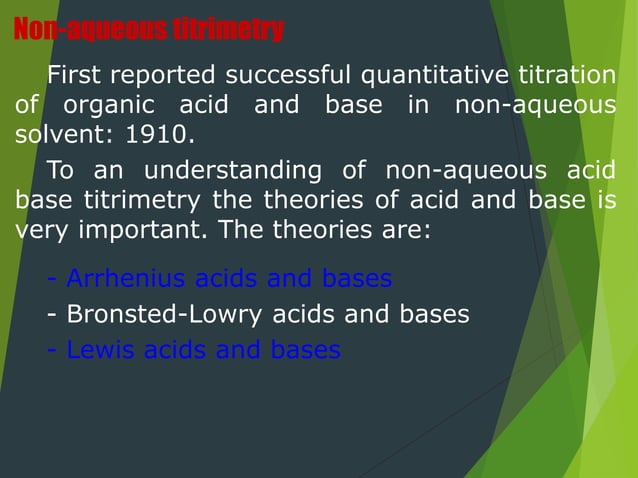 Non aqueous titration- Pharmaceutical Analysis | PPT | Chemistry | Science