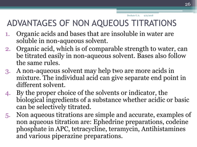 Non aqueous titrations | PPTX | Chemistry | Science