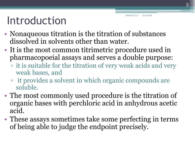 Non aqueous titrations | PPTX | Chemistry | Science