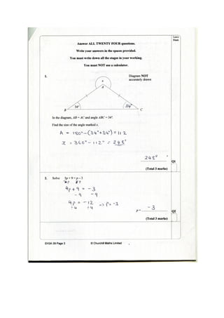 Non calculator paper 3 a model solution | PDF | Fitness and Exercise ...
