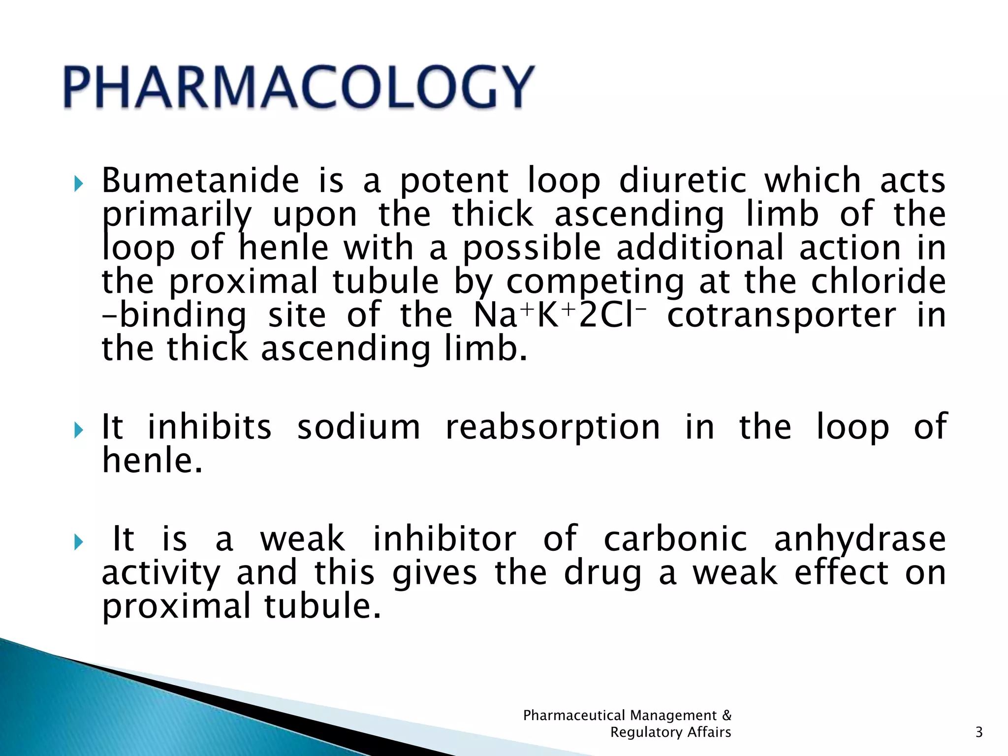 Non clinical overview of bumetanide | PPTX