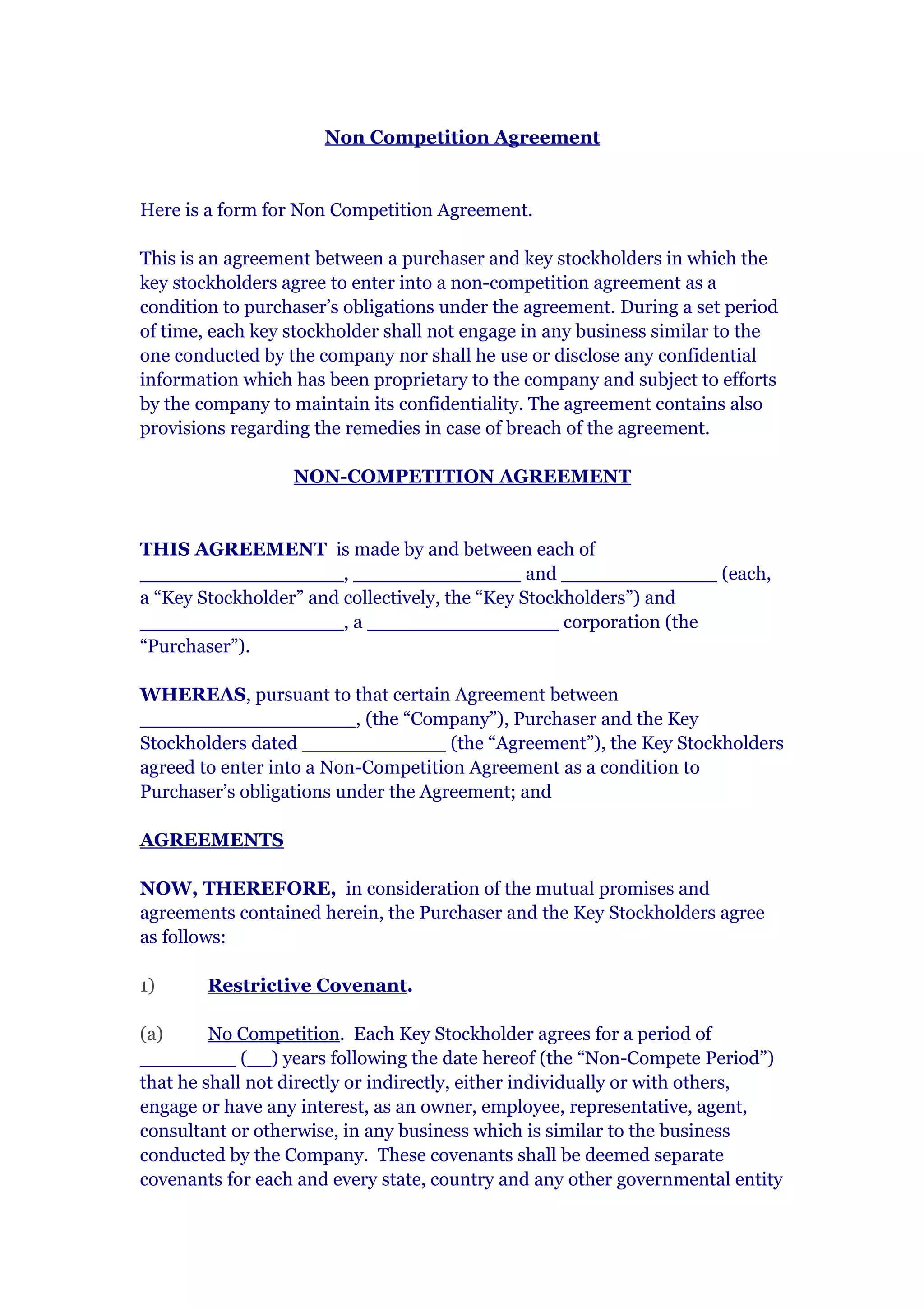 Non competition agreement | DOC