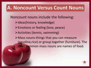 Noncount nouns versus count nouns | PPT