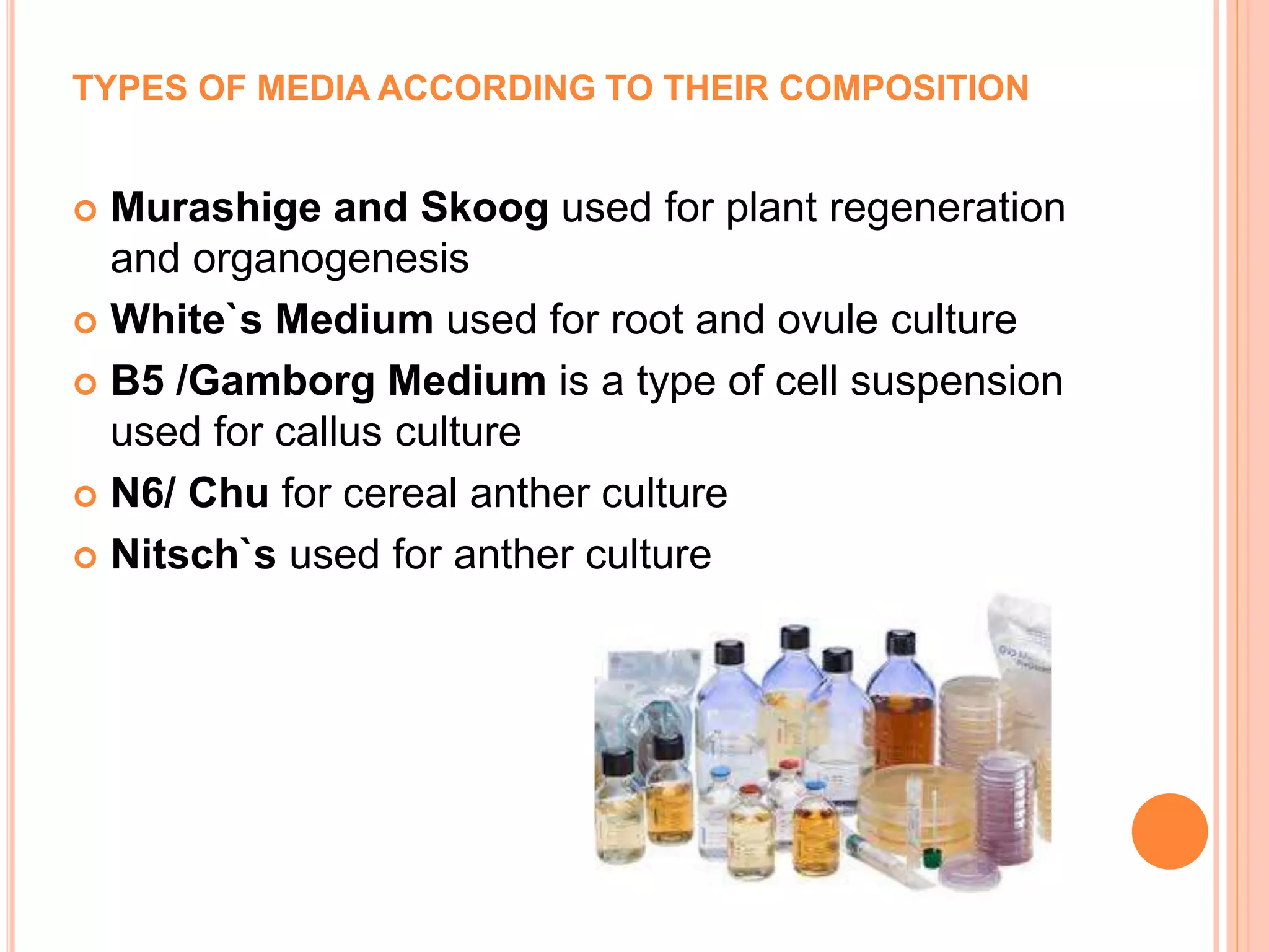Preparation of plant tissue culture media,types and Sterilization | PPTX