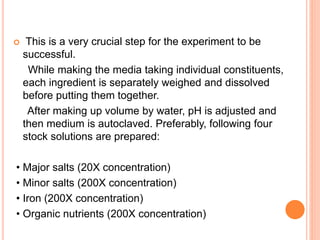 Preparation of plant tissue culture media,types and Sterilization | PPTX