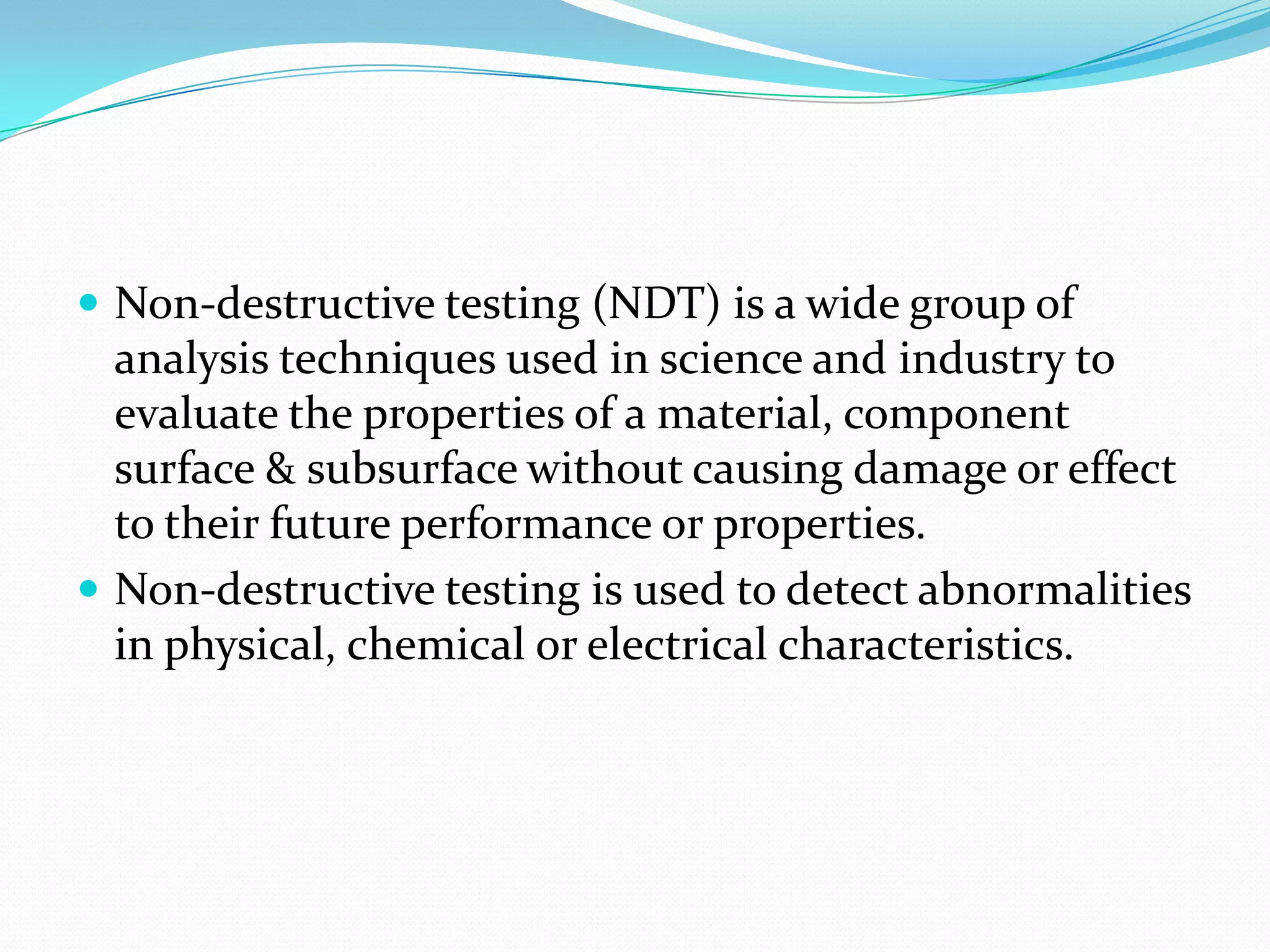 Non destructive testing lab | PPTX | Medical Tests | Medical Health
