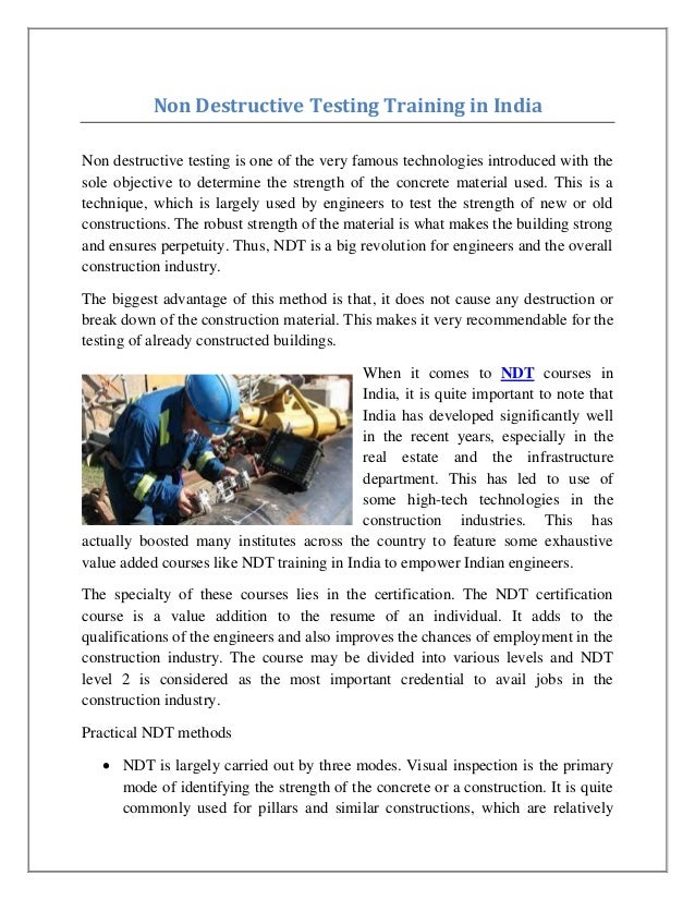 Non Destructive Testing Training In India Non Destructive Testing Training In India