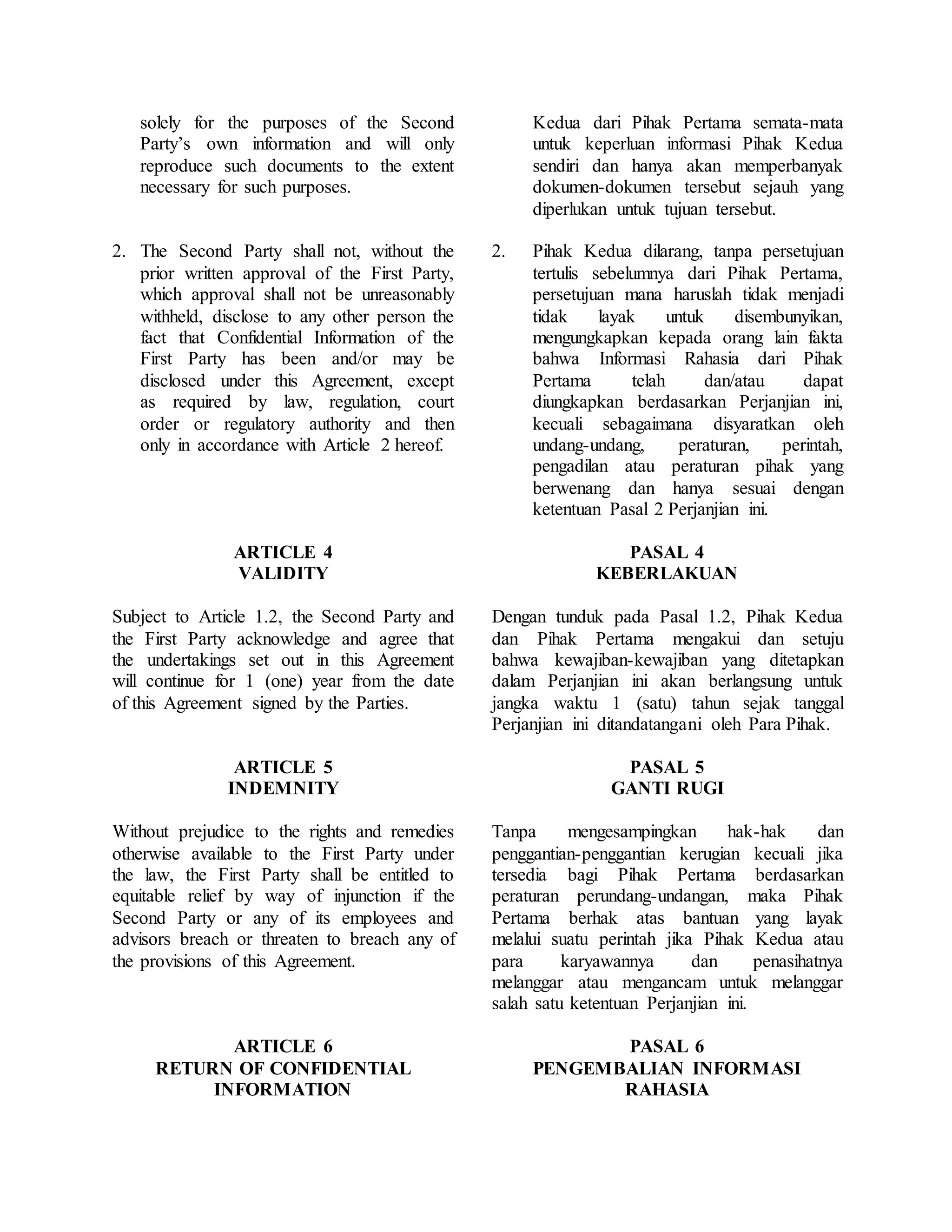 Perjanjian Kerahasiaan Non Disclosure Agreement (NDA) Bilingual ...