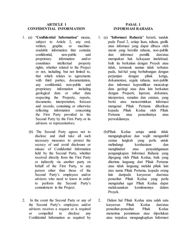 Perjanjian Kerahasiaan Non Disclosure Agreement (NDA) Bilingual ...