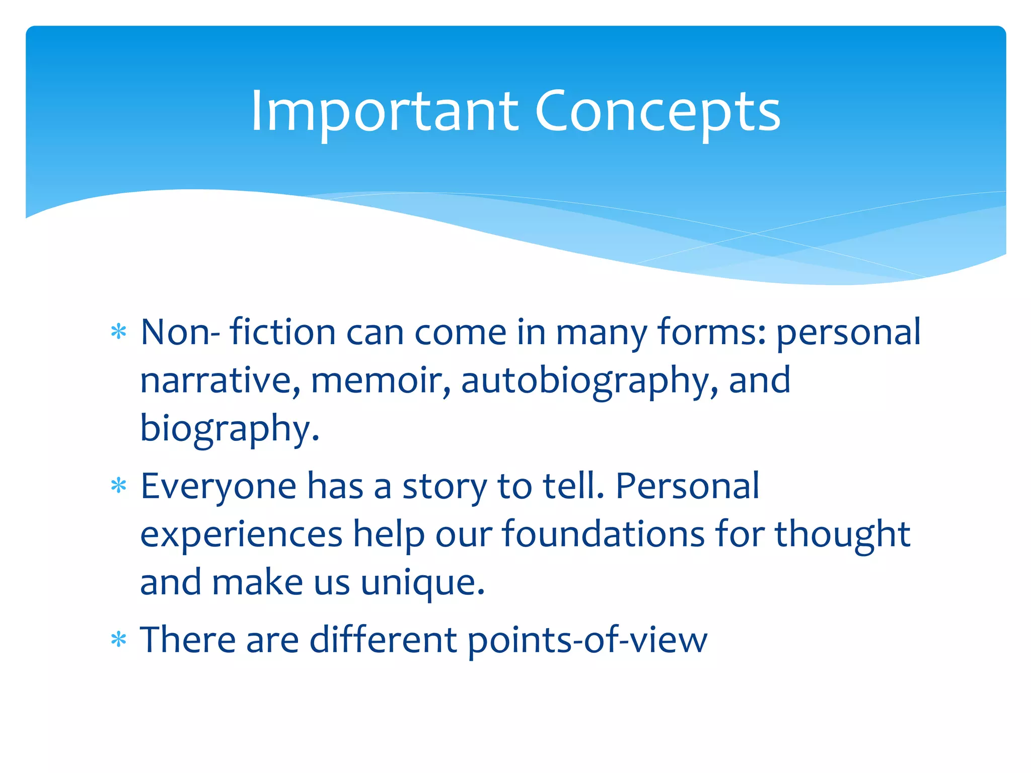 Nonfiction narrative.pptx | Biographies | Genres