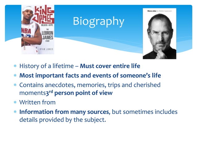Nonfiction narrative.pptx | Biographies | Genres