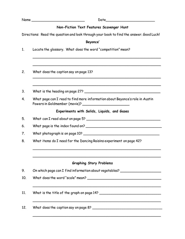 Nonfiction text features scavenger hunt | DOCX Nonfiction text features scavenger hunt | DOCX
