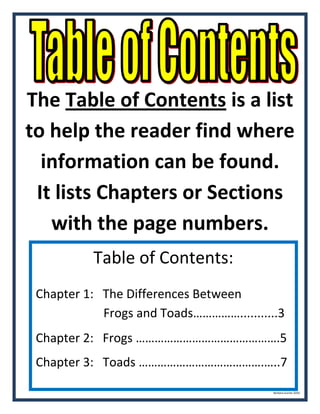 Table Of Contents For Kids Nonfiction