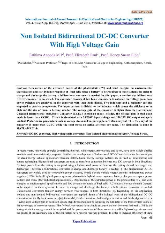 Non Isolated Bidirectional DC-DC Converter with High Voltage Gain | PDF