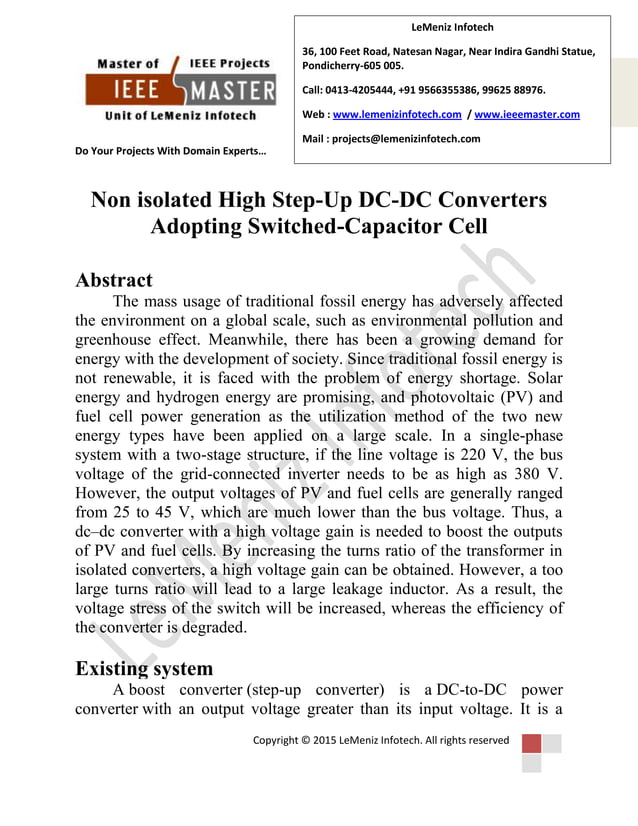 Nonisolated high step up dc–dc converters adopting switched-capacitor cell | PDF | Consumer ...