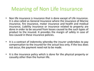 Non LiFe InSurAncE/GeNeRal InsuRanCe | PPTX