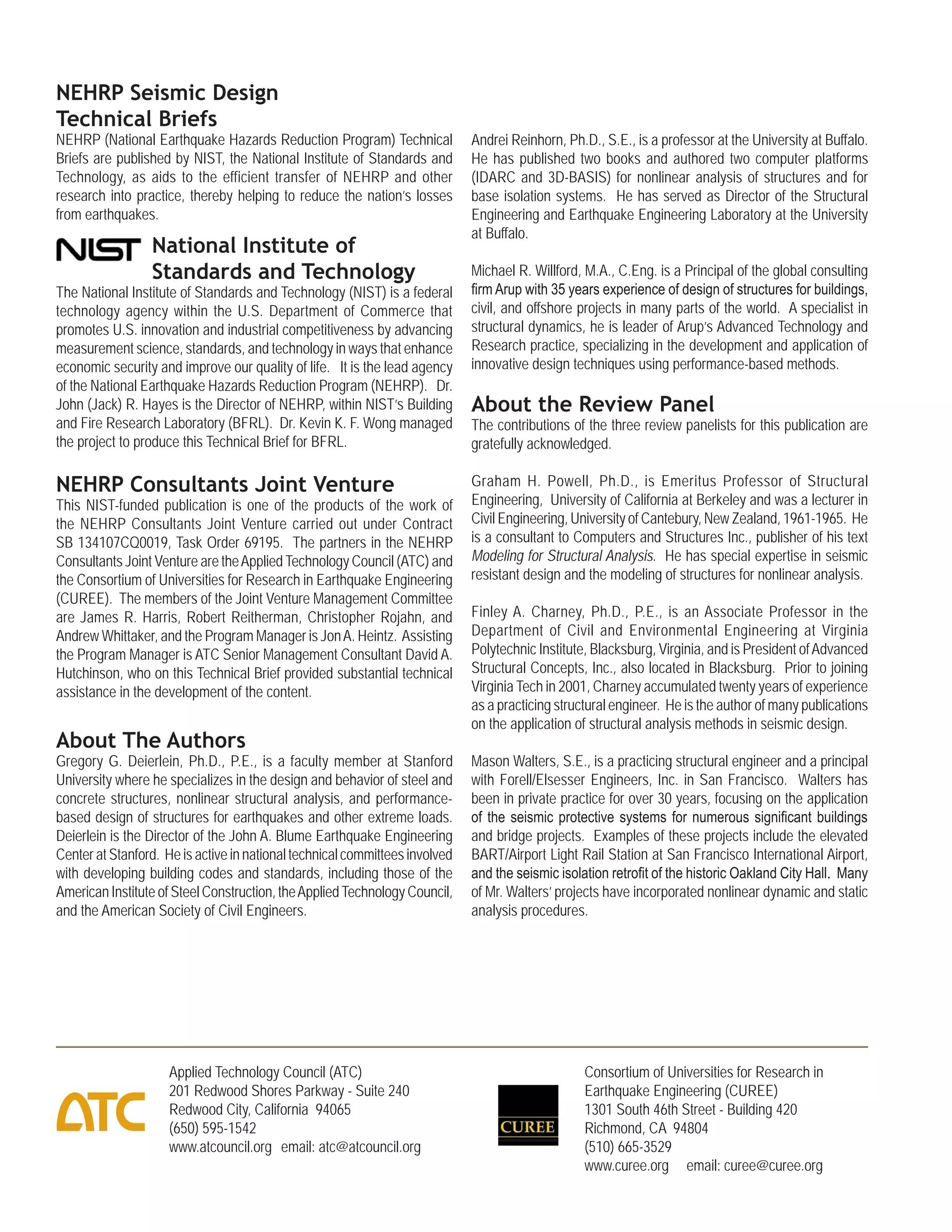 NONLINEAR STRUCTURAL ANALYSIS FOR SEISMIC DESIGN (ALL COPYRIGHT BY NIST - US DEPT OF COMMERCE) | PDF