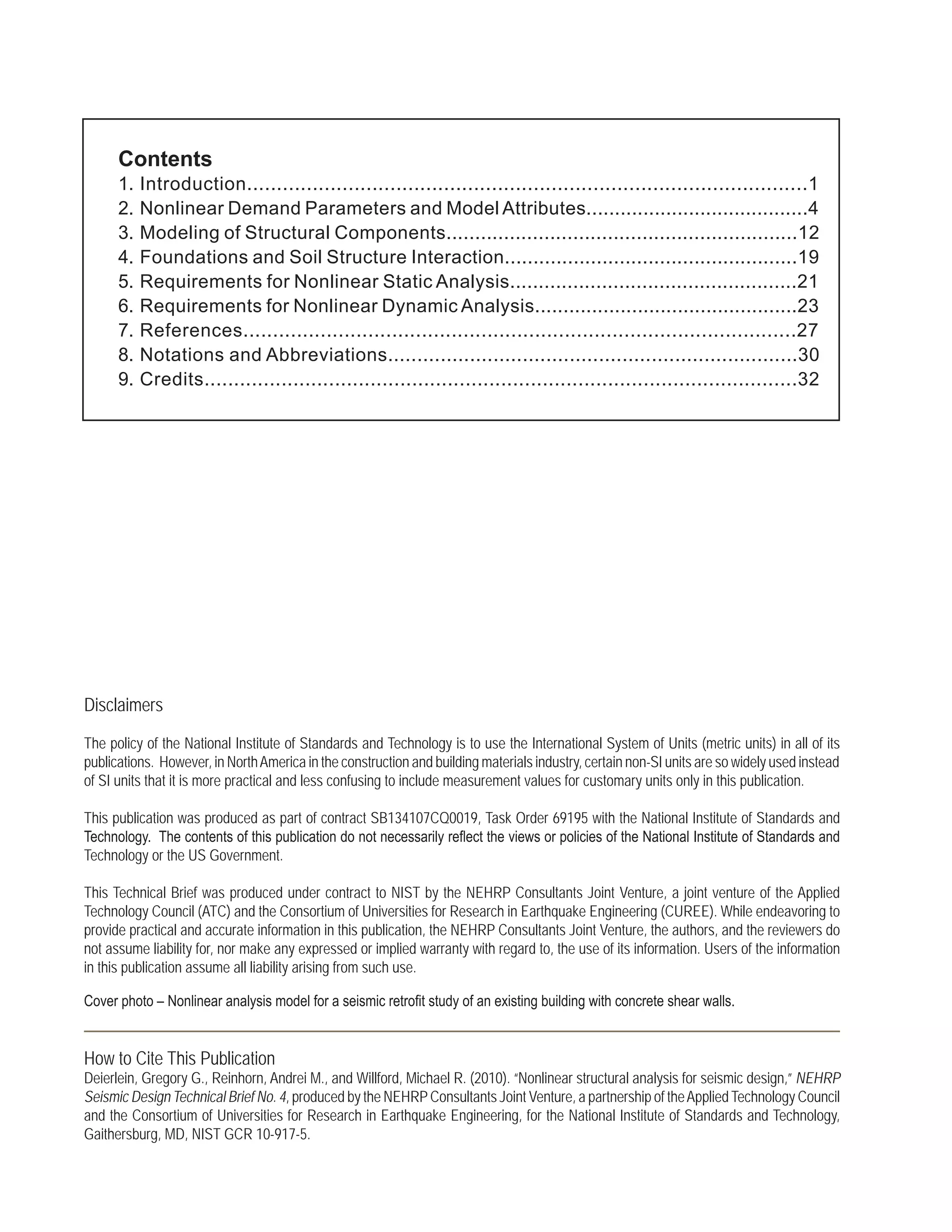 NONLINEAR STRUCTURAL ANALYSIS FOR SEISMIC DESIGN (ALL COPYRIGHT BY NIST ...
