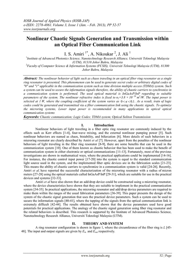 Nonlinear chaotic signals generation and transmission within an optical fiber communication link ...