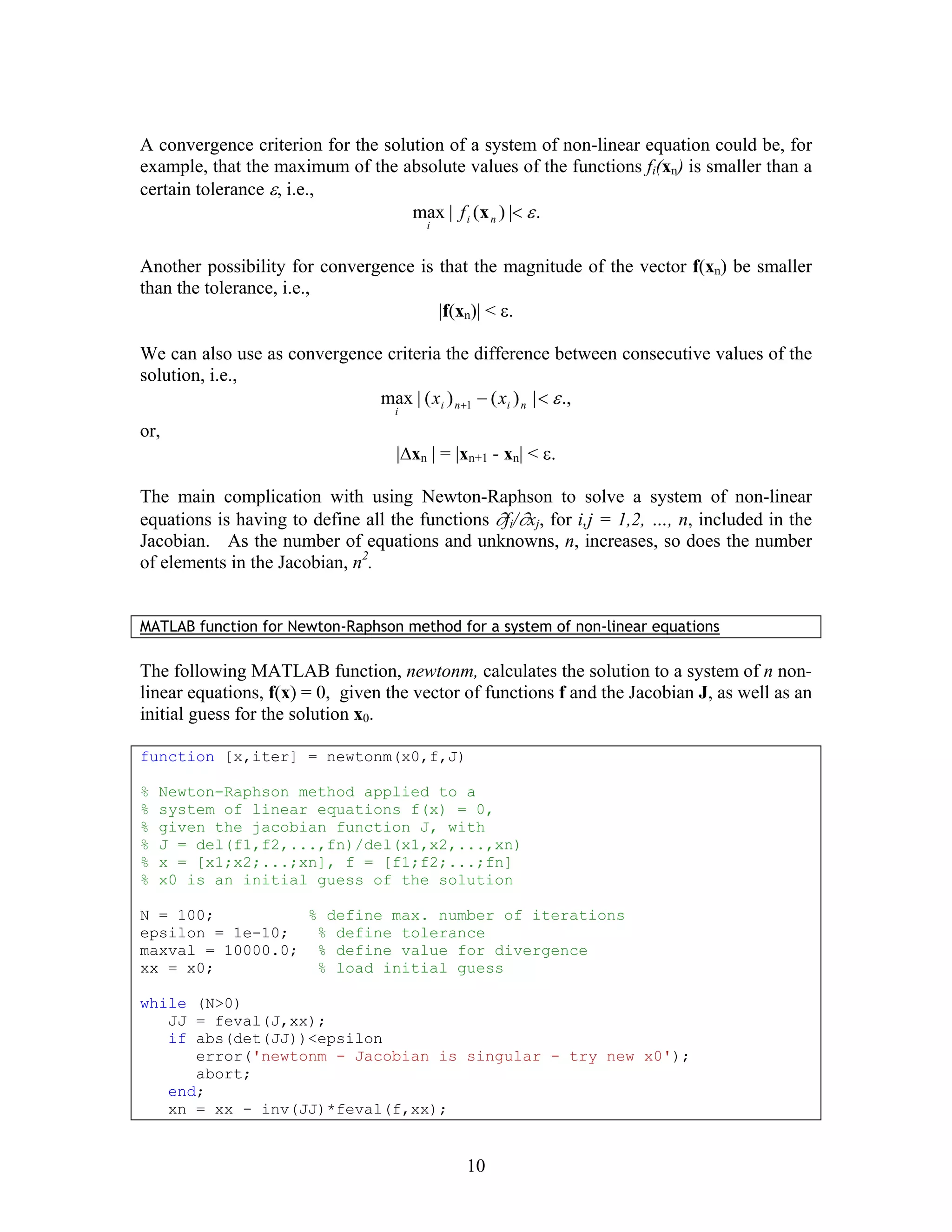Non linearequationsmatlab | PDF
