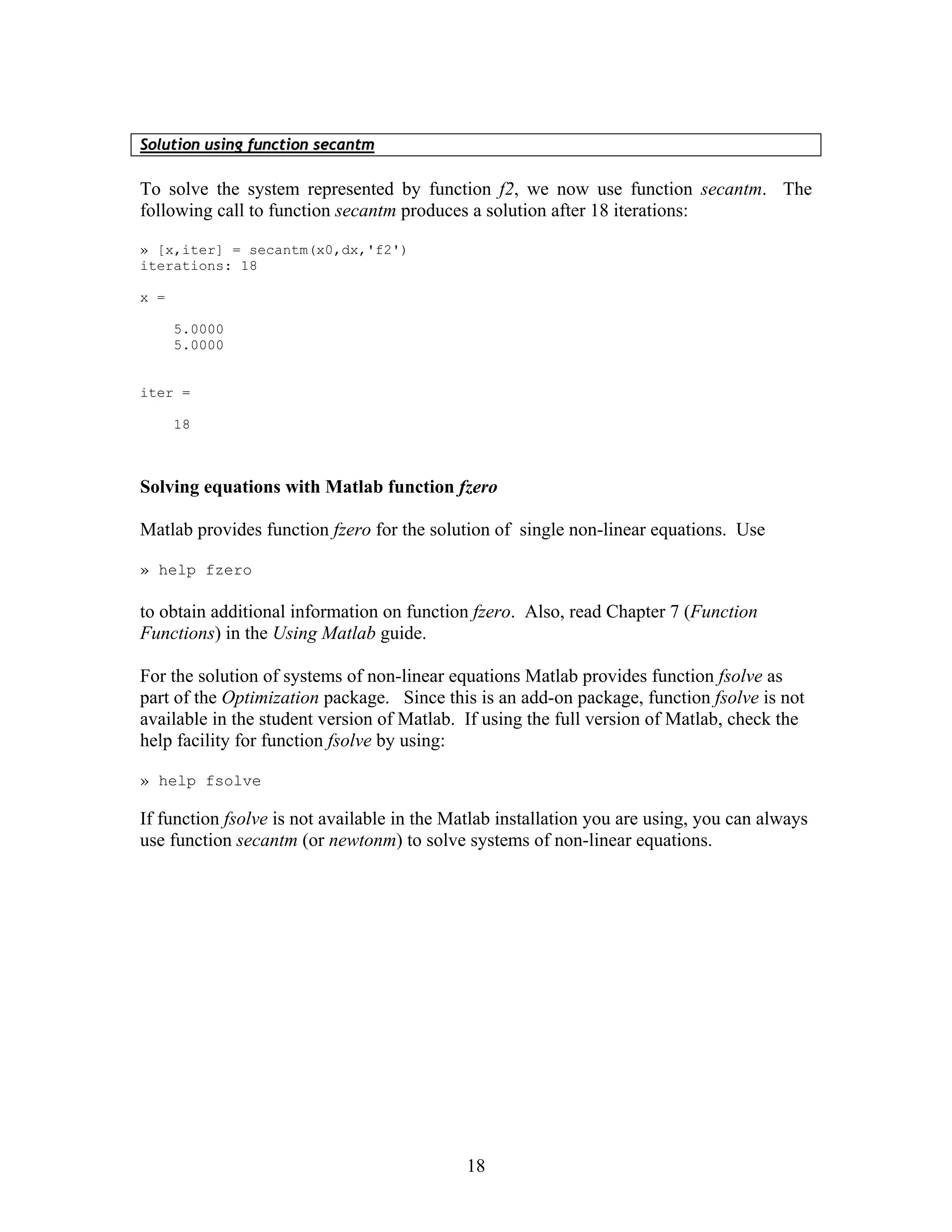 Non linearequationsmatlab | PDF