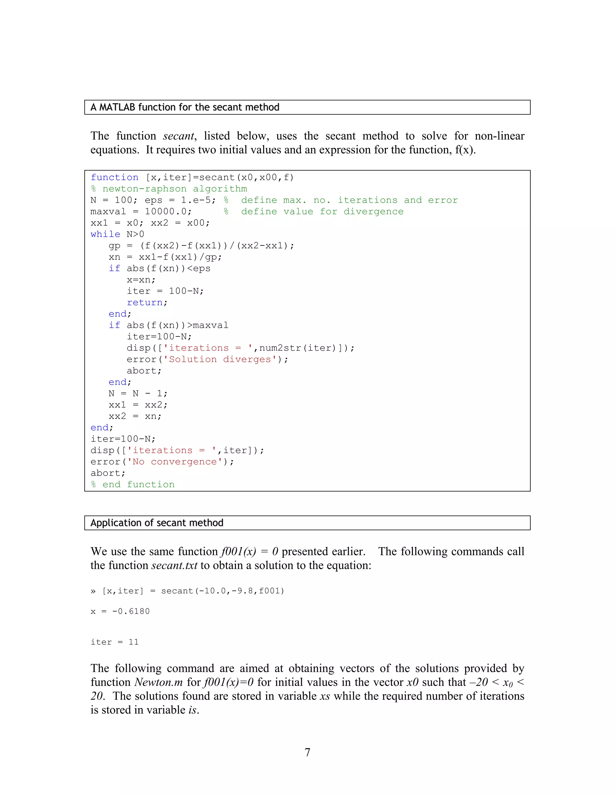 Non linearequationsmatlab | PDF