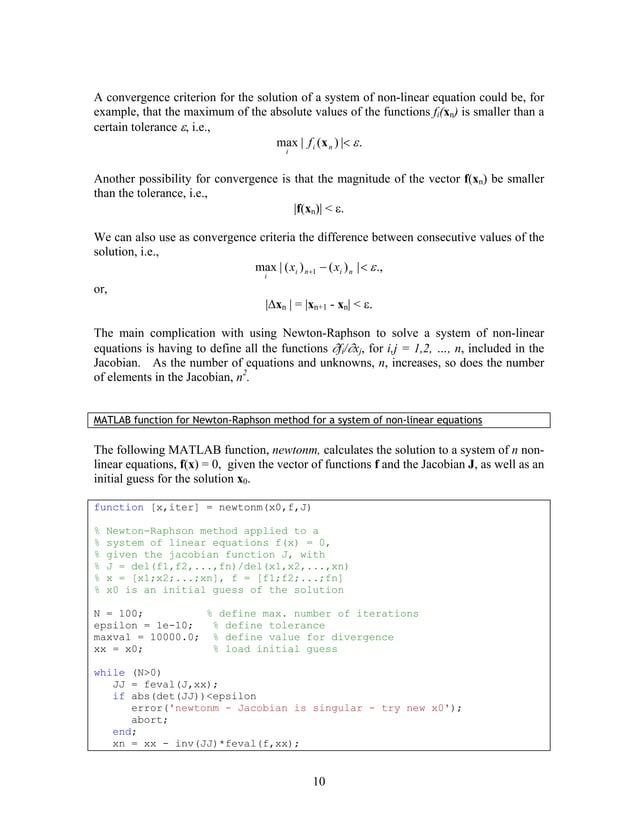 Non linearequationsmatlab | PDF